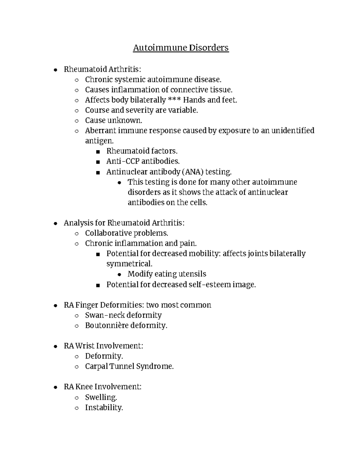 Autoimmune Disorders Guided Notes - Autoimmune Disorders Rheumatoid ...
