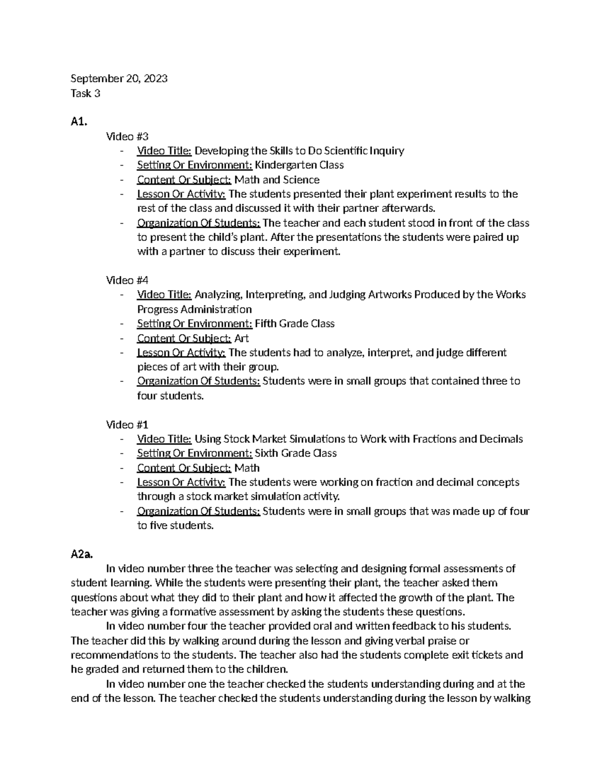 Assessing Impact On Student Learning Task 3 - September 20, 2023 Task 3 ... Assessing Impact On Student Learning Task 3 - September 20, 2023 Task 3 ...