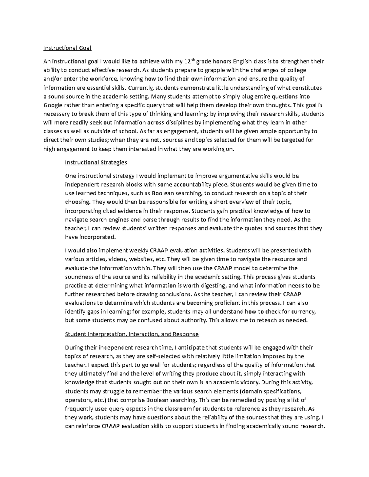 D188 Task 1 - Passed - Instructional Goal An instructional goal I would ...