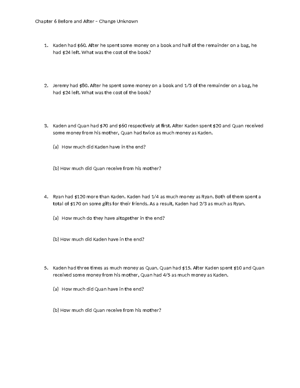 Chapter 6 Before and After – Change Unknown - Chapter 6 Before and ...