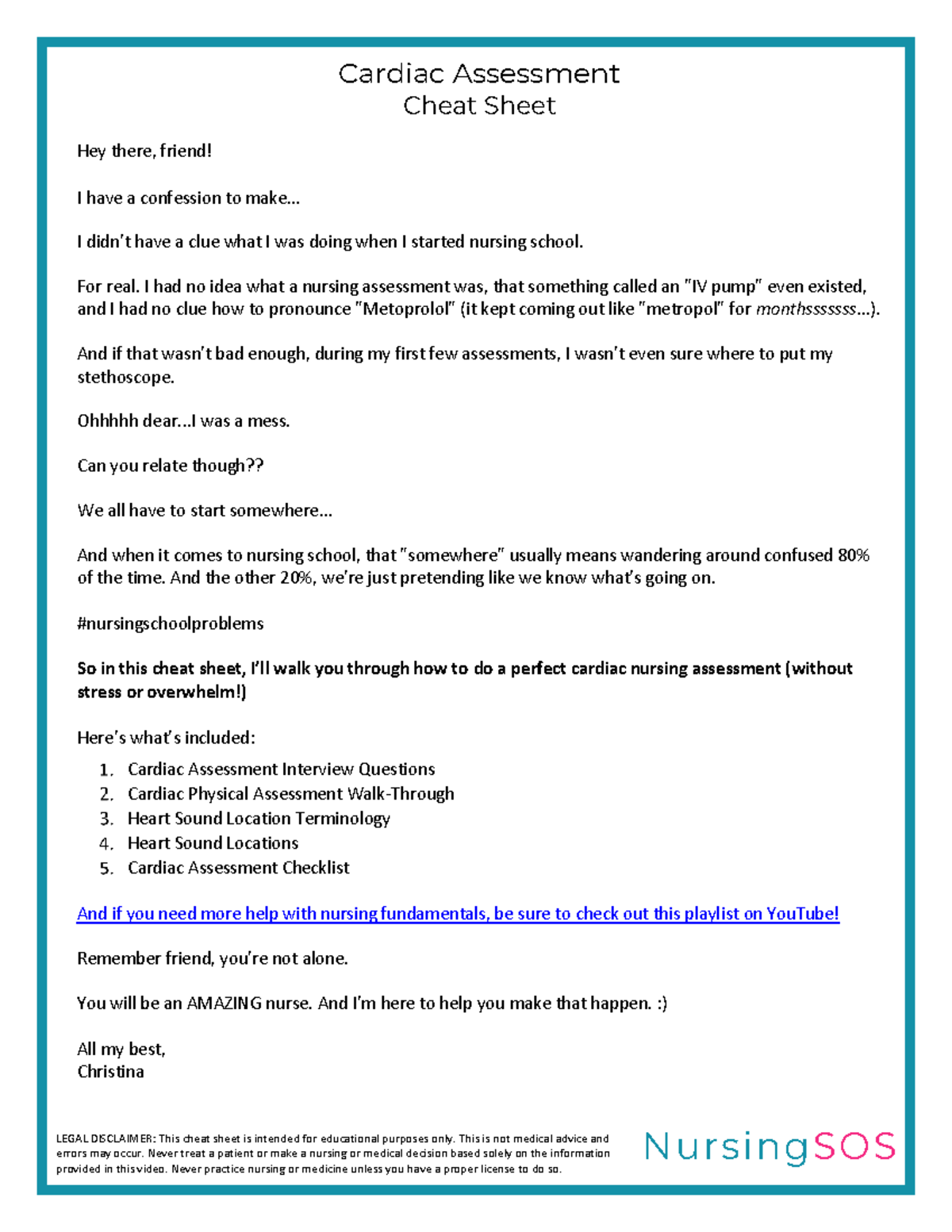 Cardiac Assessment Cheat Sheet Cardiac Assessment Cheat Sheet LEGAL