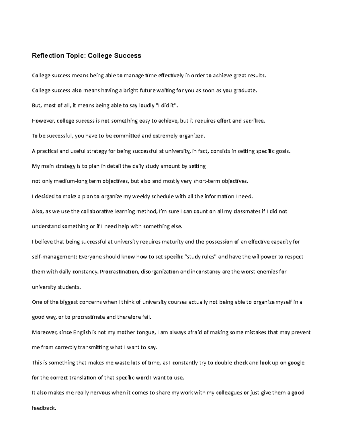 Reflection Topic - Learning Journal Unit 1 - Reflection Topic: College ...
