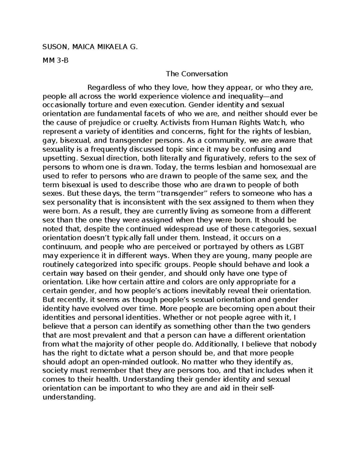 Reflection of The Conversation - SUSON, MAICA MIKAELA G. MM 3-B The ...