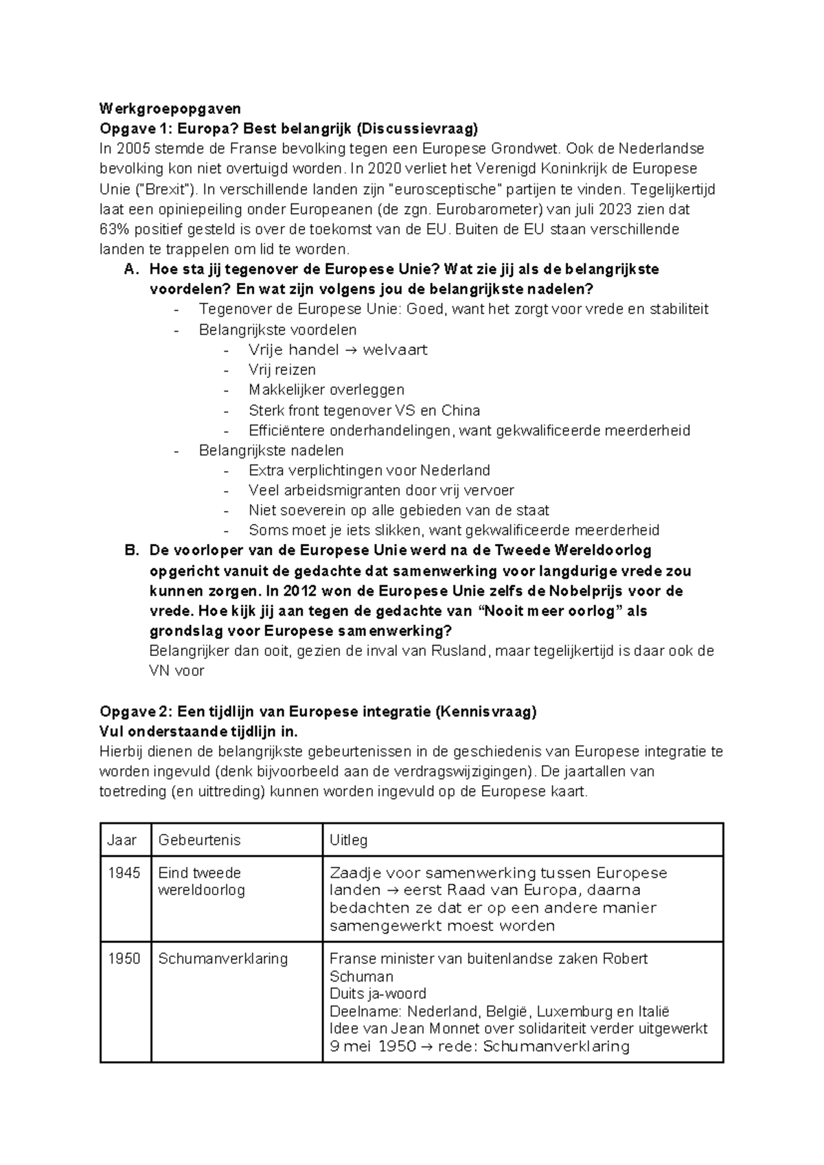 Opgaven week 2 - Werkgroepopgaven Opgave 1: Europa? Best belangrijk ...