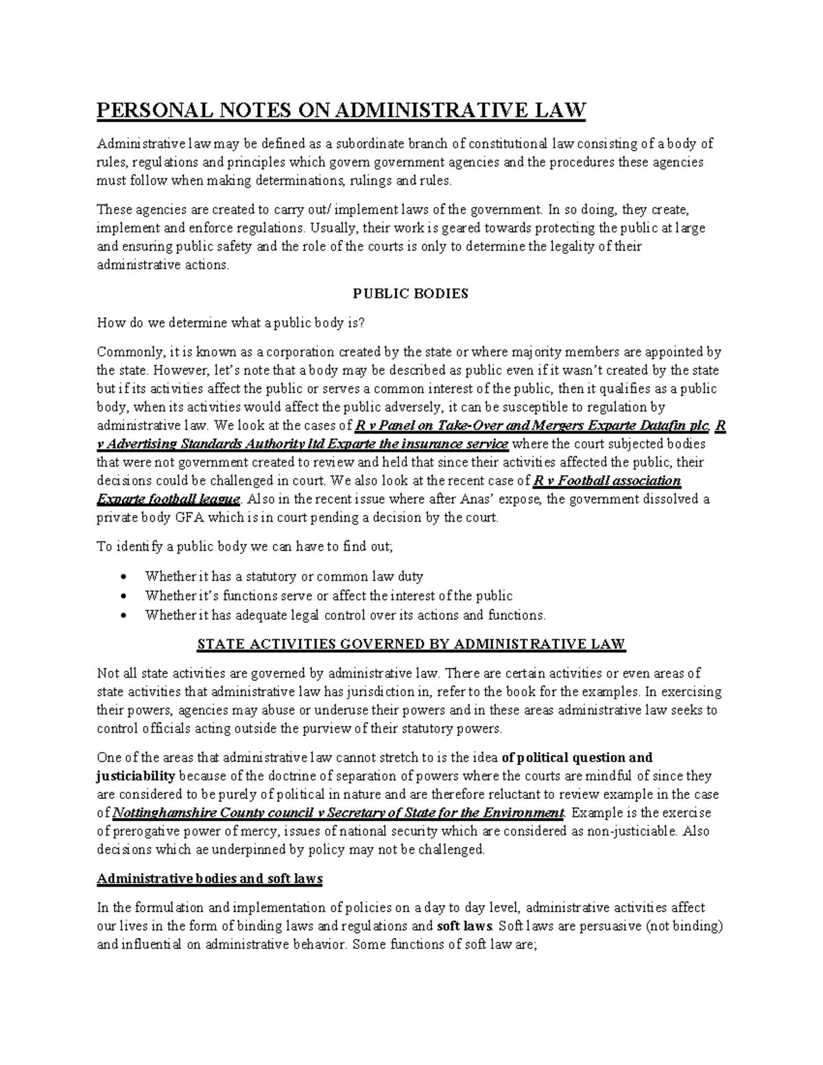 Personal notes on Administrative law - PERSONAL NOTES ON ADMINISTRATIVE ...