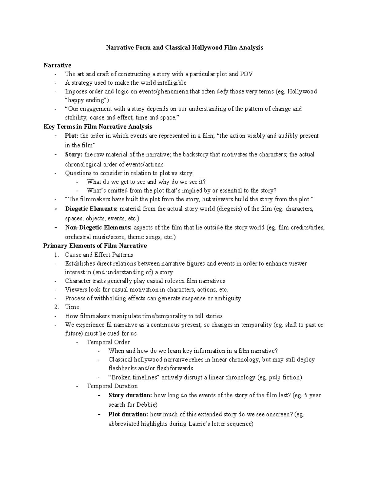 Narrative Form + Classical Hollywood Cinema - Narrative Form and ...
