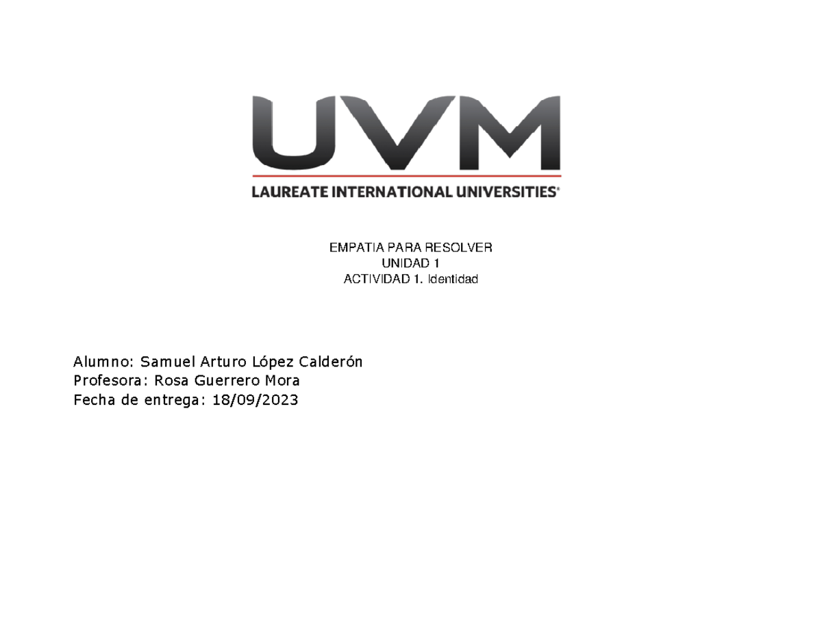 Act 1 sa lc - activida 1 identidad - EMPATIA PARA RESOLVER UNIDAD 1 ...