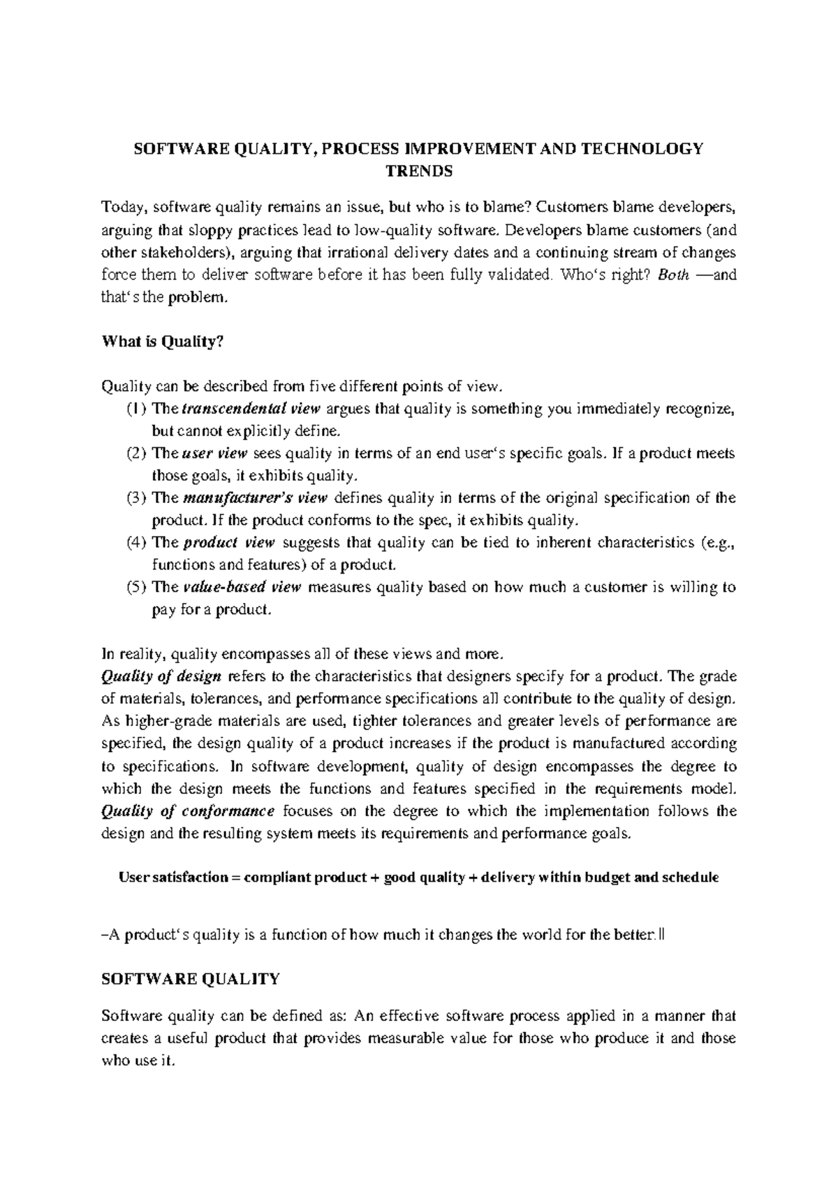 CST 309 MSS Module 5 - MSS mod5 - SOFTWARE QUALITY, PROCESS IMPROVEMENT ...