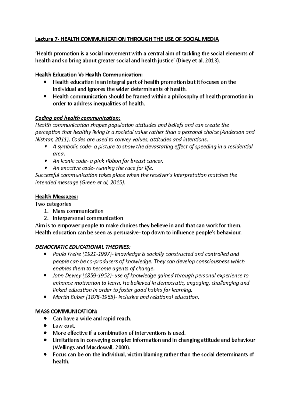 Social Media- Public Health - Lecture 7- HEALTH COMMUNICATION THROUGH ...