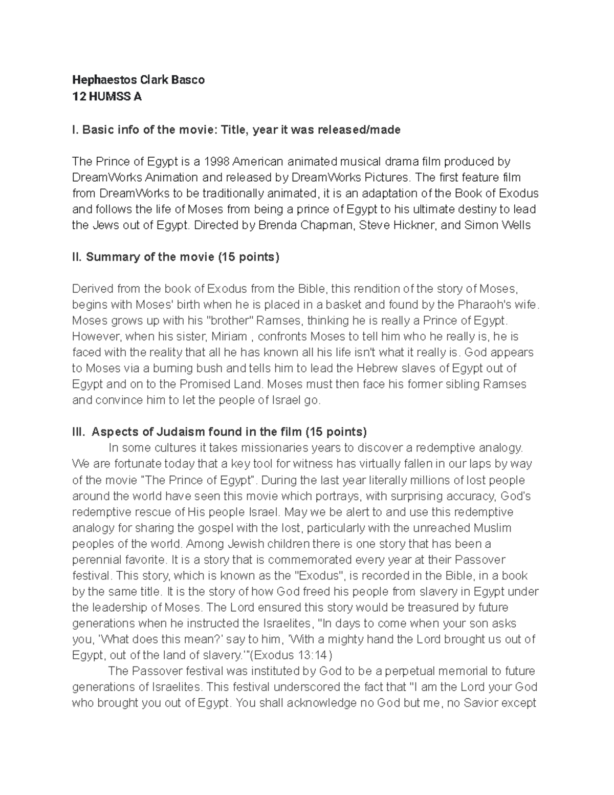 Prince of Egypt (Movie Review) - Hephaestos Clark Basco 12 HUMSS A I ...