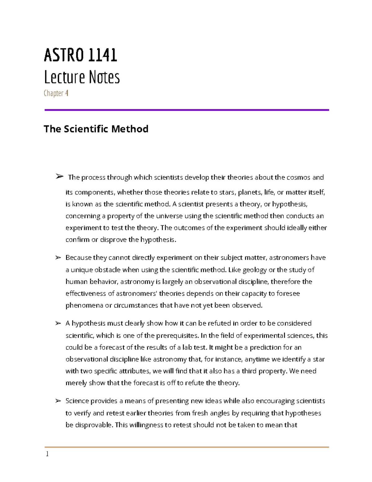 Astro 1141 Chapter 4 - ASTRO 1141 Lecture Nes Chapter 4 The Scientific ...