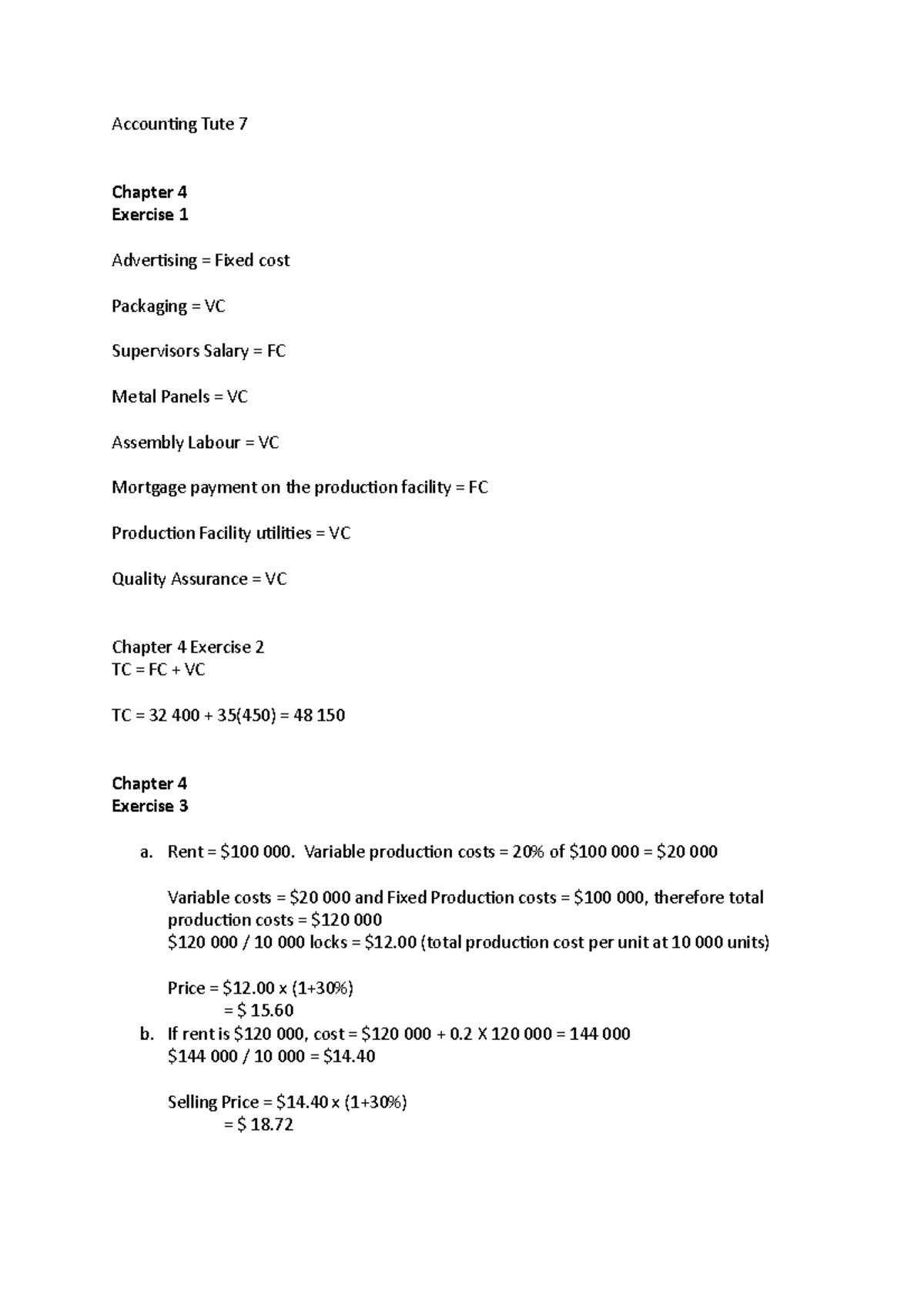 Accounting Tute 7 topic 7 - Accounting Tute 7 Chapter 4 Exercise 1 ...