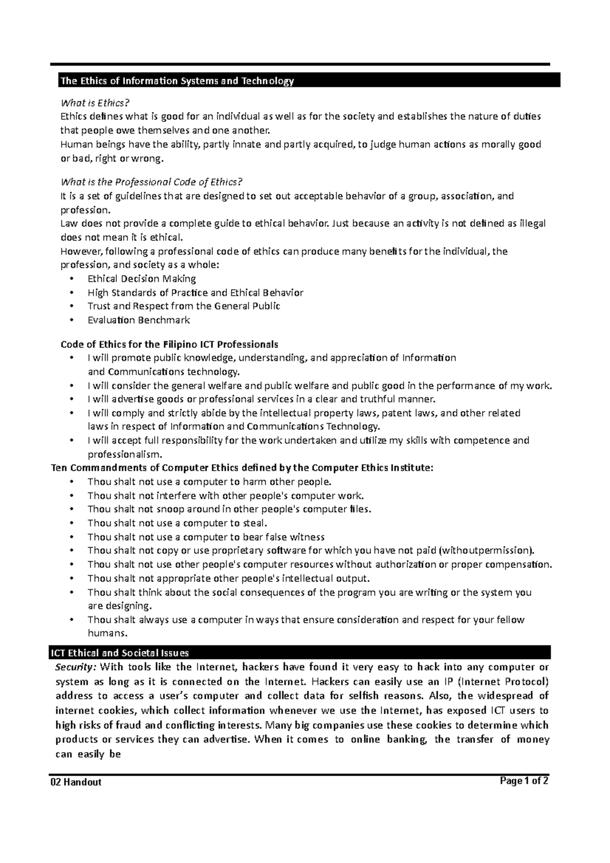 02 Handout - sasdsadsadadad - 02 Handout Page 1 of 2 The Ethics of ...