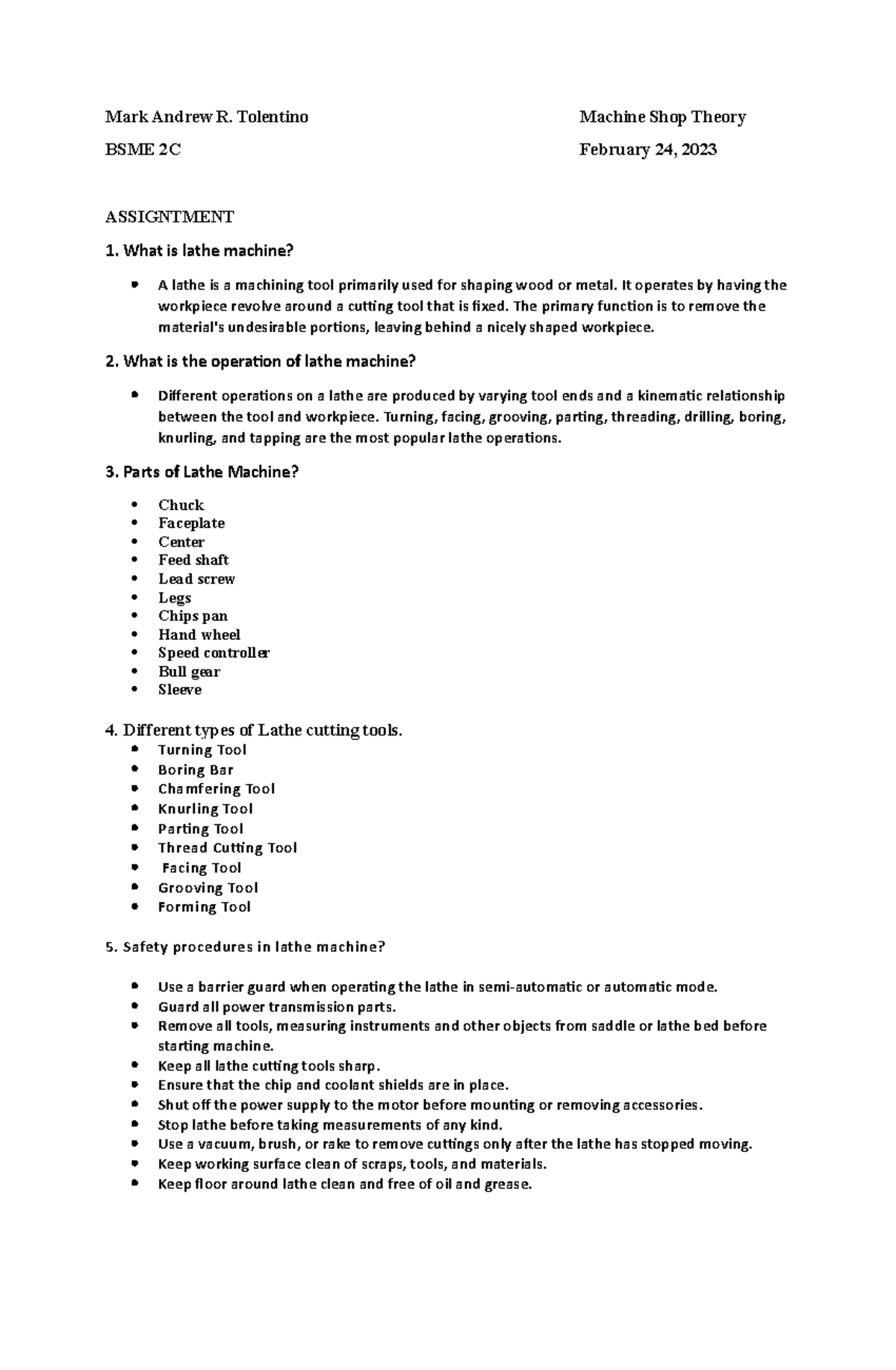 Machines-ass1 - Sjjshdjsbsbdbdd - Mark Andrew R. Tolentino Machine Shop ...