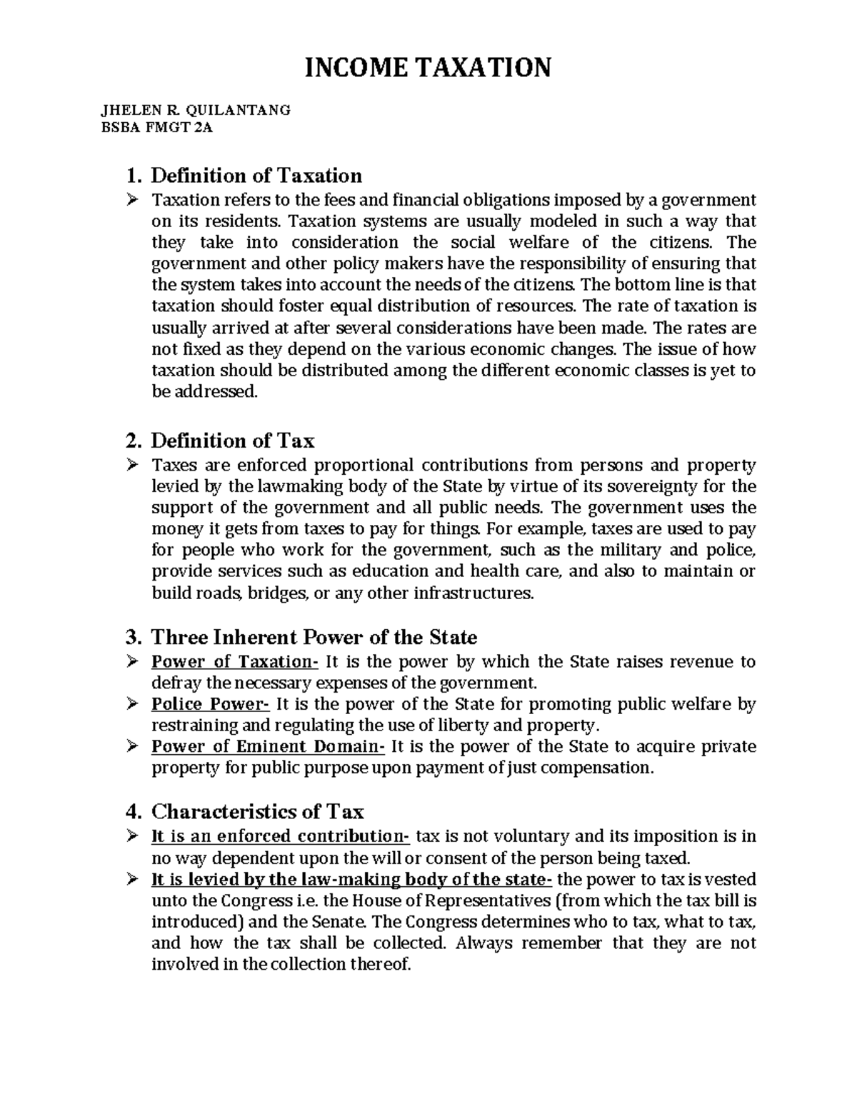 Income Taxation ASS - .... - INCOME TAXATION JHELEN R. QUILANTANG BSBA ...