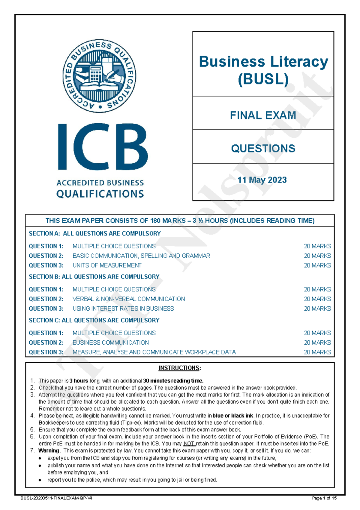BUSL-2023- Source DOC- Finalexam-QP Variant 04 - Business Literacy ...