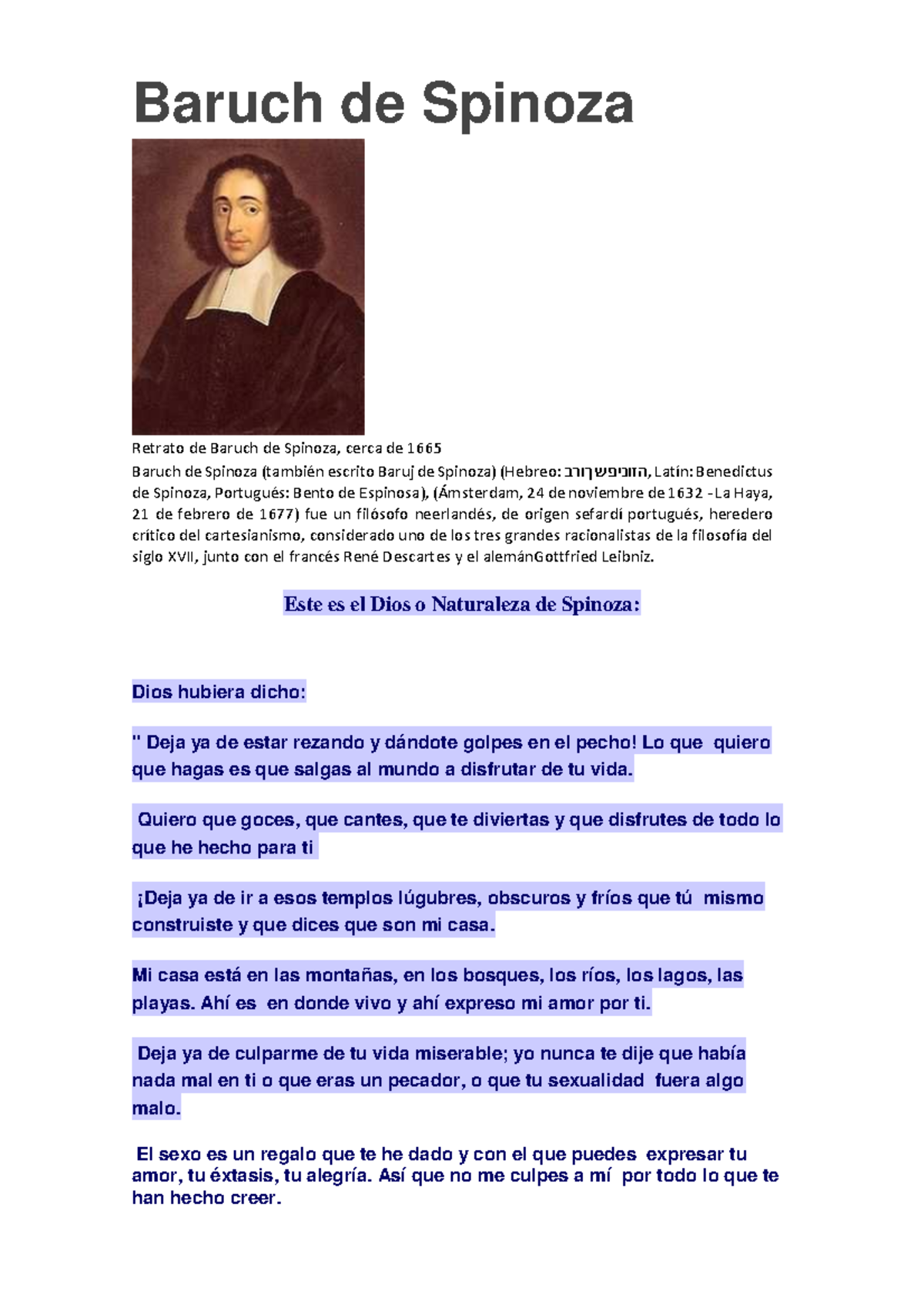 Que Diria Dios Baruch Spinoza - Baruch de Spinoza Retrato de Baruch de Spinoza, cerca de 1665 ...