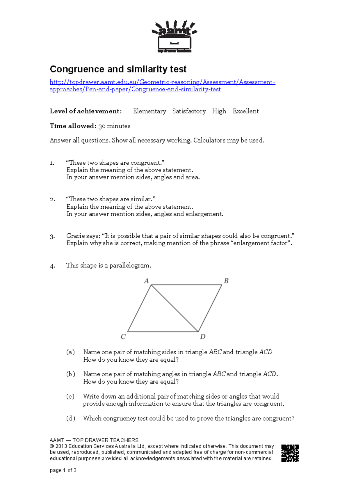 Tdt G congruencesimilaritytest - Congruence and similarity test - Studocu