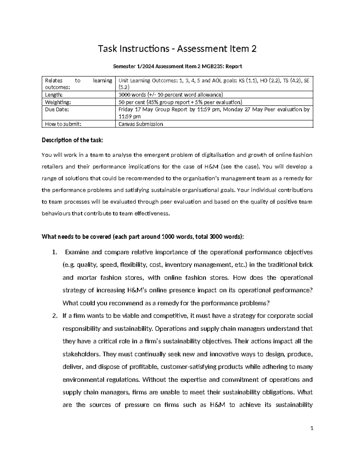 Assessment 2 - Task instructions S1 2024 - Task Instructions - Assessment Item 2 Semester 1/2024 ...
