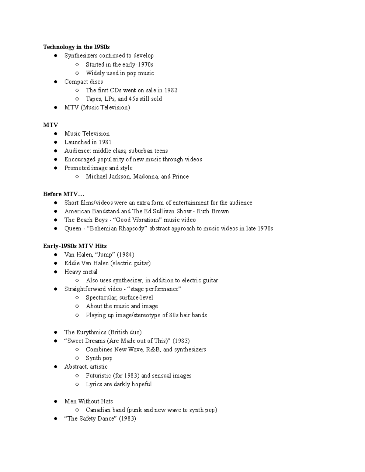 Class Lecture Notes - Technology in the 1980s Synthesizers continued to ...