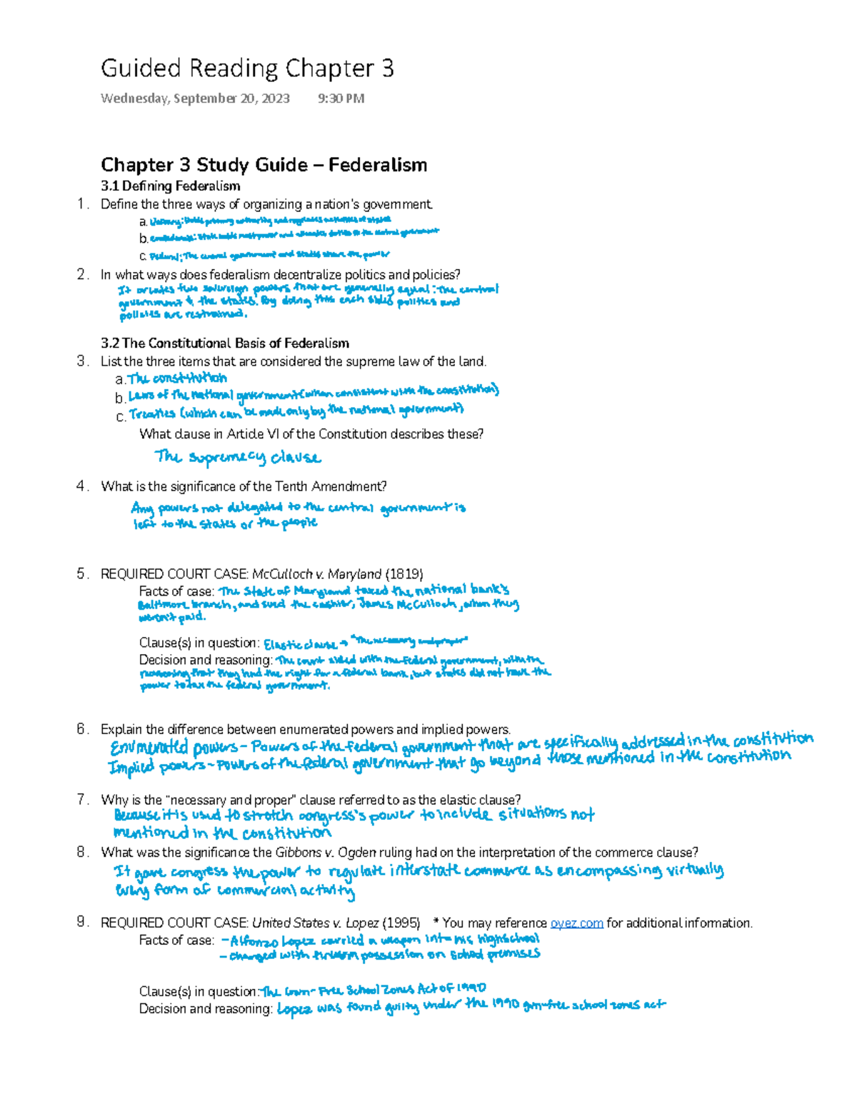Chapter 3 Guided Reading Notes - Chapter 3 Study Guide – Federalism 3 ...