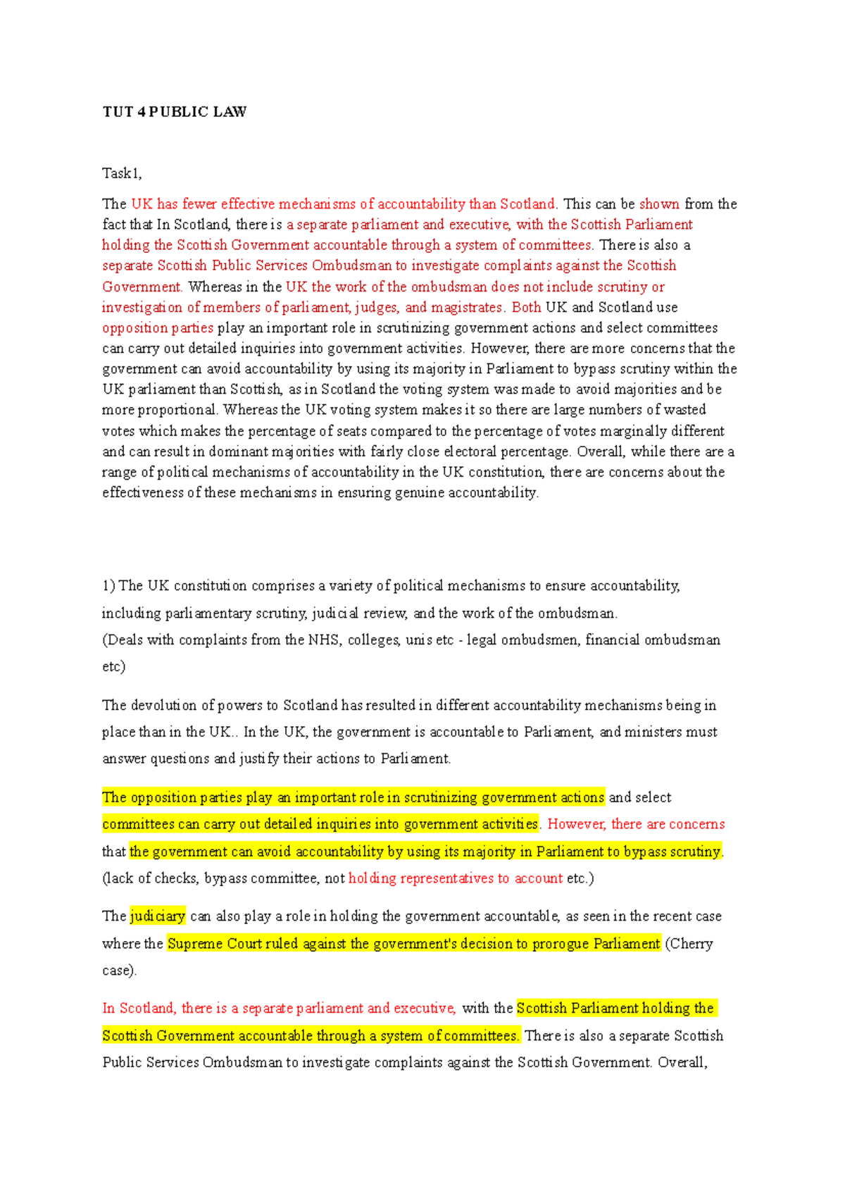 Pltut 4 - all answers short and summaried - TUT 4 PUBLIC LAW Task1, The ...