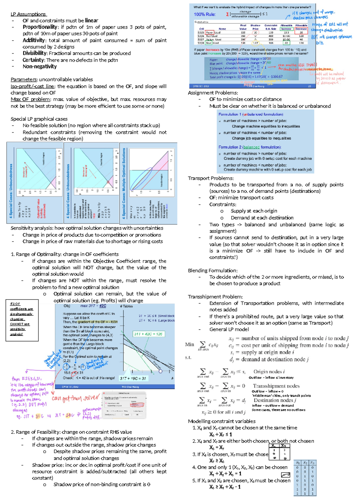 Da midterms cheat sheet - LP Assumptions - OF and constraints must be ...