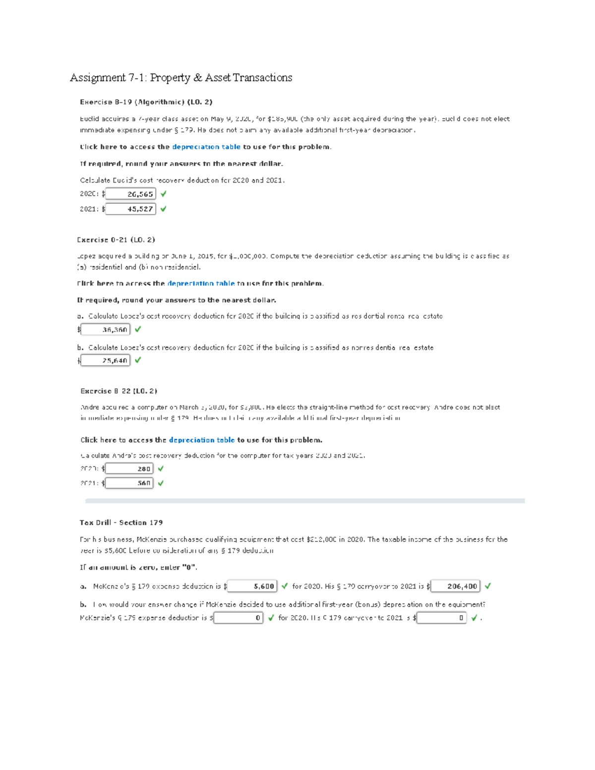 ACC 330 Assignment 7-1 Property and Asset Transactions - ACC330 ...