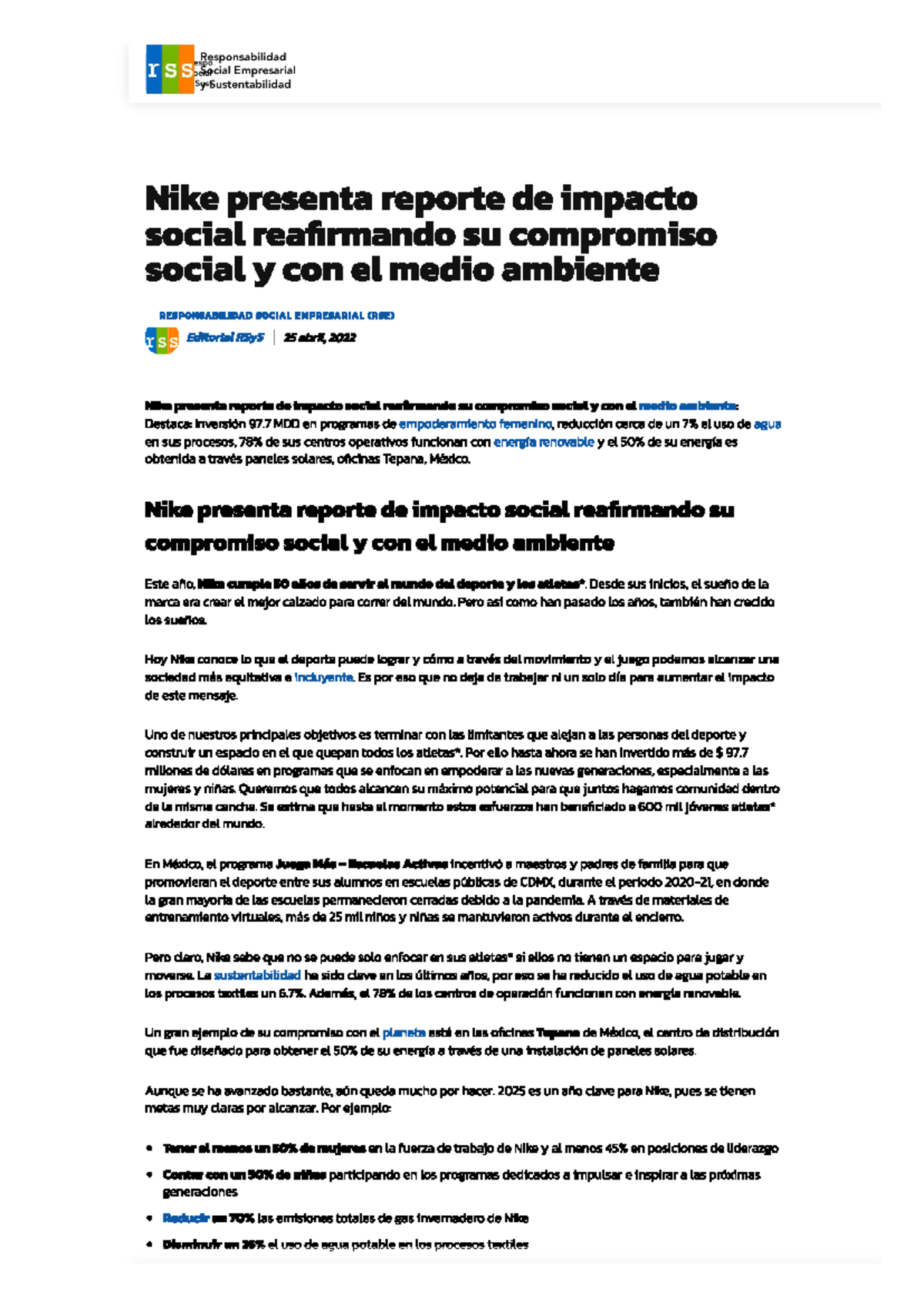 Nikedd - espo Responsabilidad r Special Empresarial Sys Sustentabilidad ...