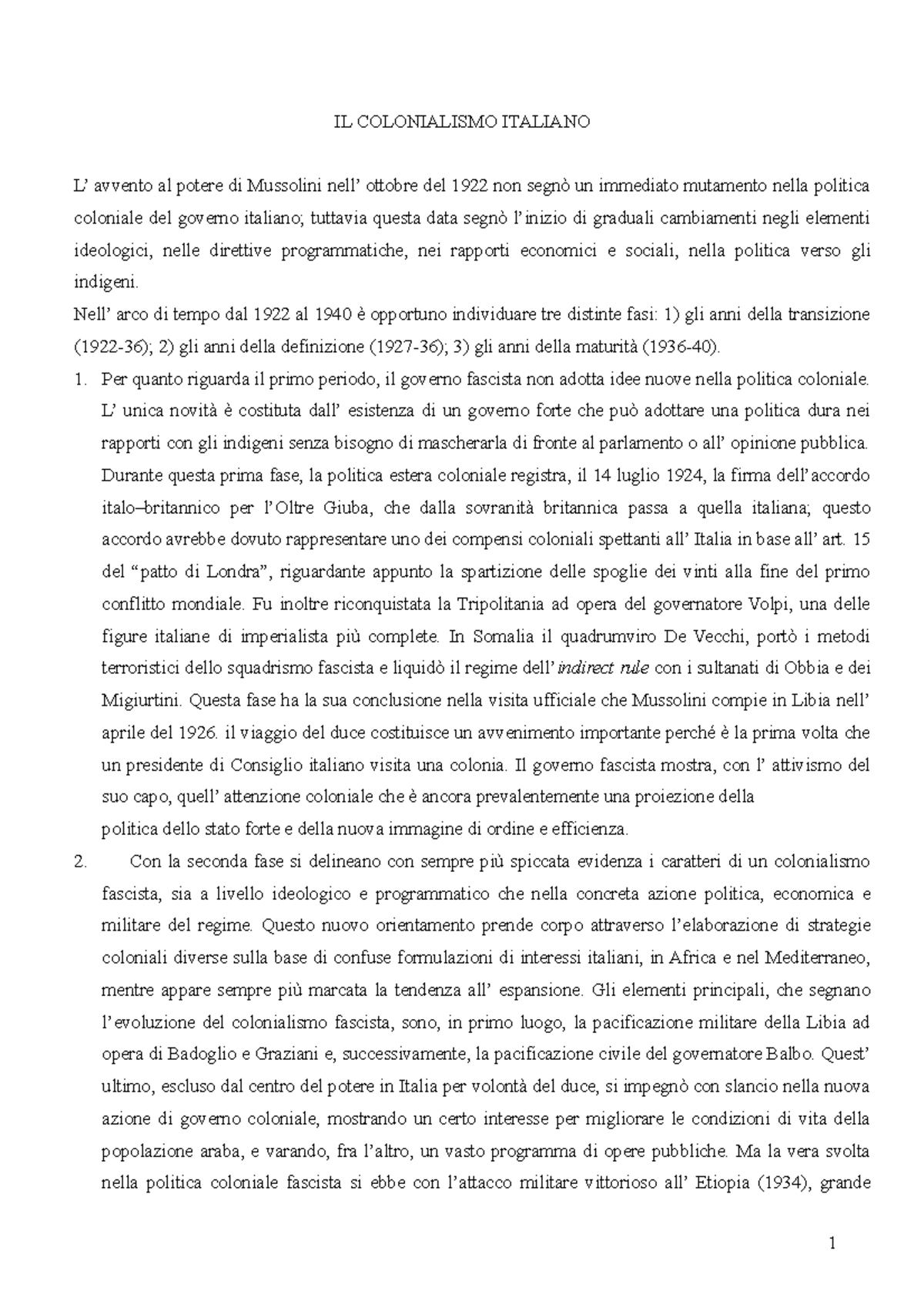 Riassunto - Il colonialismo italiano da Adua all'impero - Golgia - IL ...