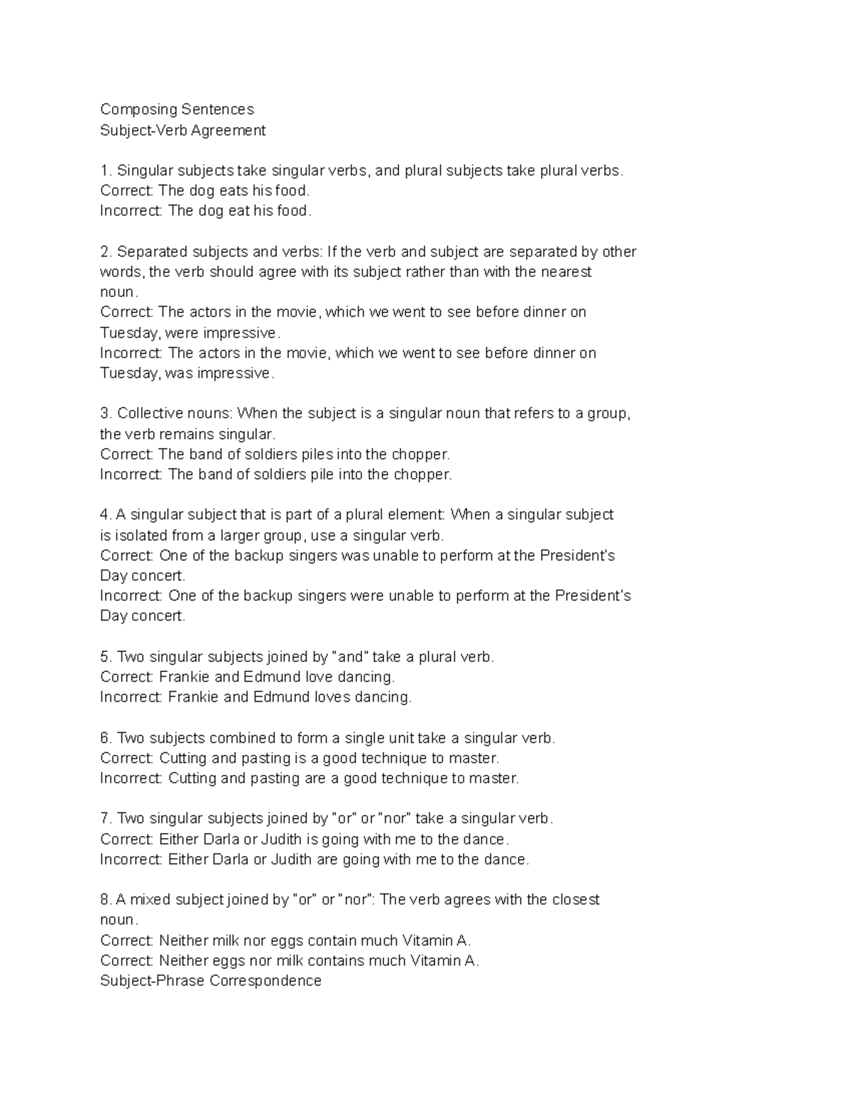 English Comp Composing Sentences - Composing Sentences Subject-Verb ...