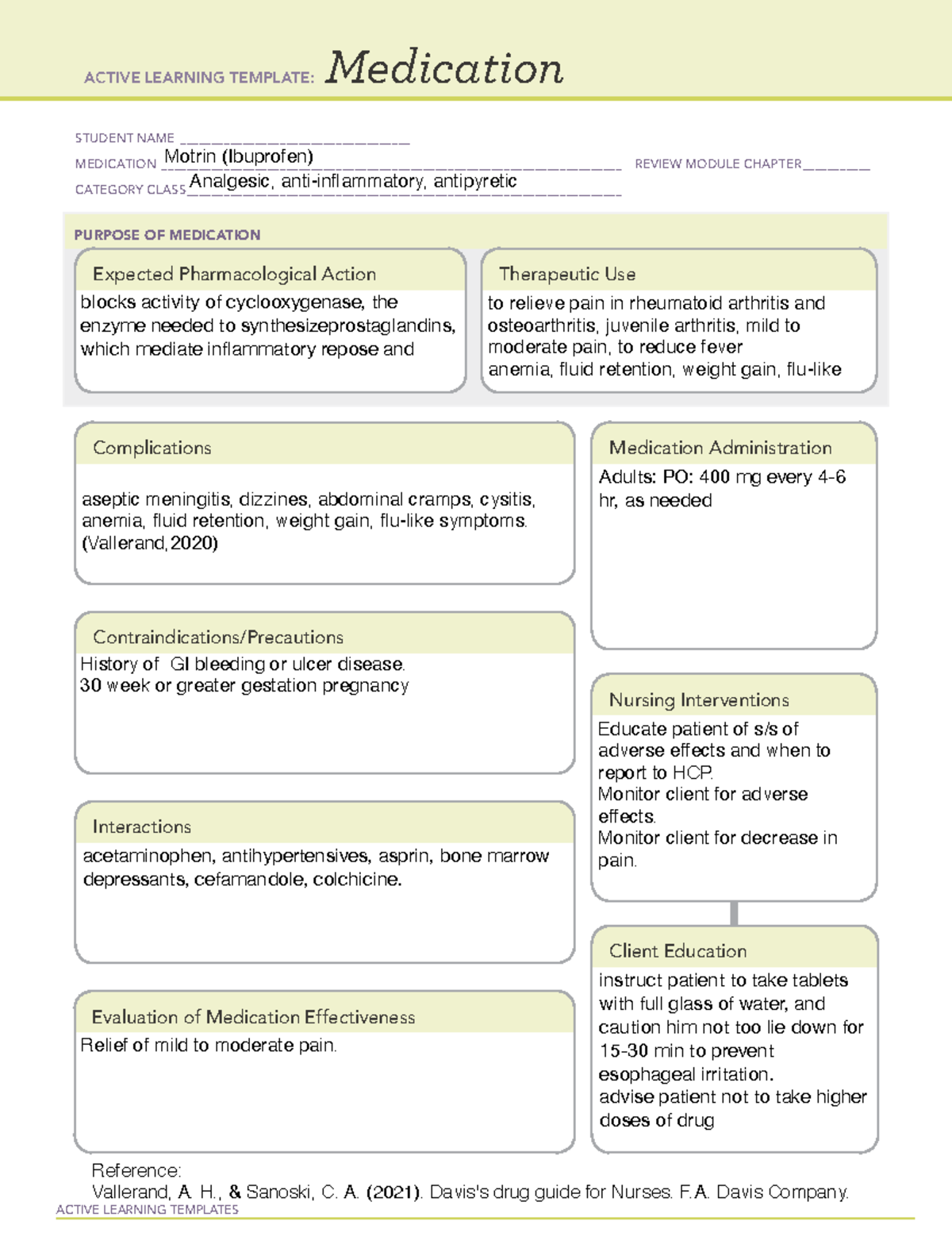 Motrin - medication template ALT for pre-simulation work - ACTIVE ...