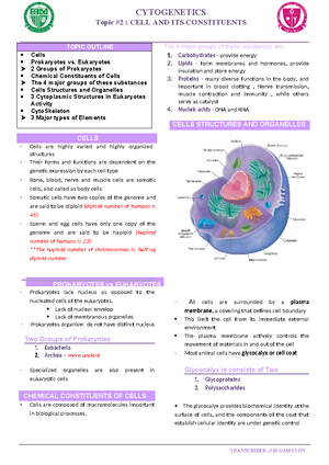 CYTO - Cells - CYTO311: Cytogenetics - Lecture Cells Cells Cells are ...
