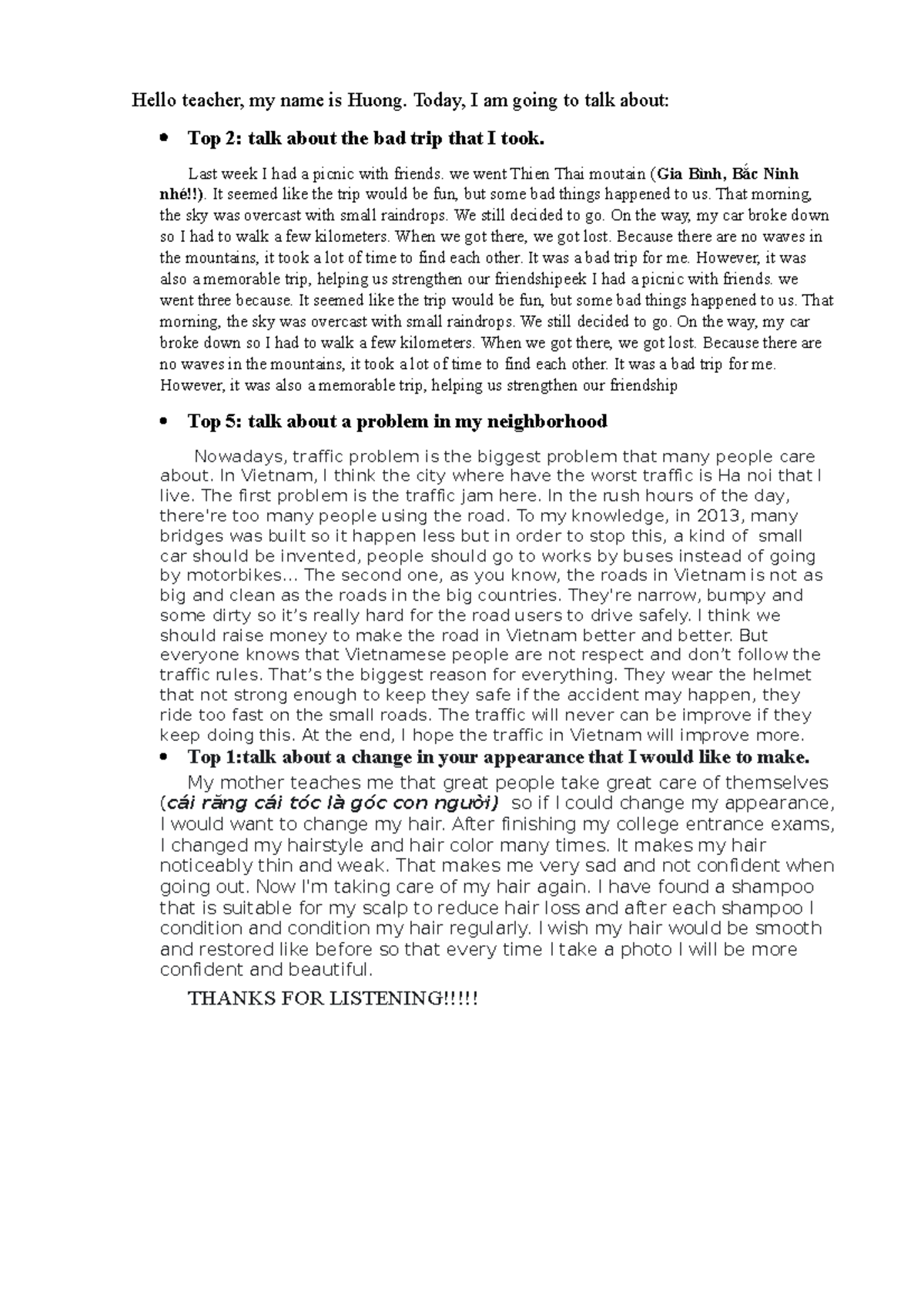 English - I wnat to unlock this file - Hello teacher, my name is Huong ...