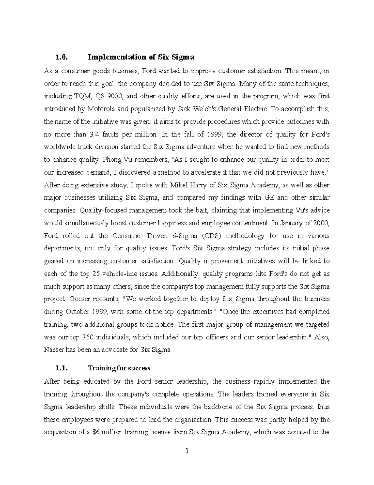 MBA- June 2021- Implementation of Six Sigman at Ford Motors - 1 ...