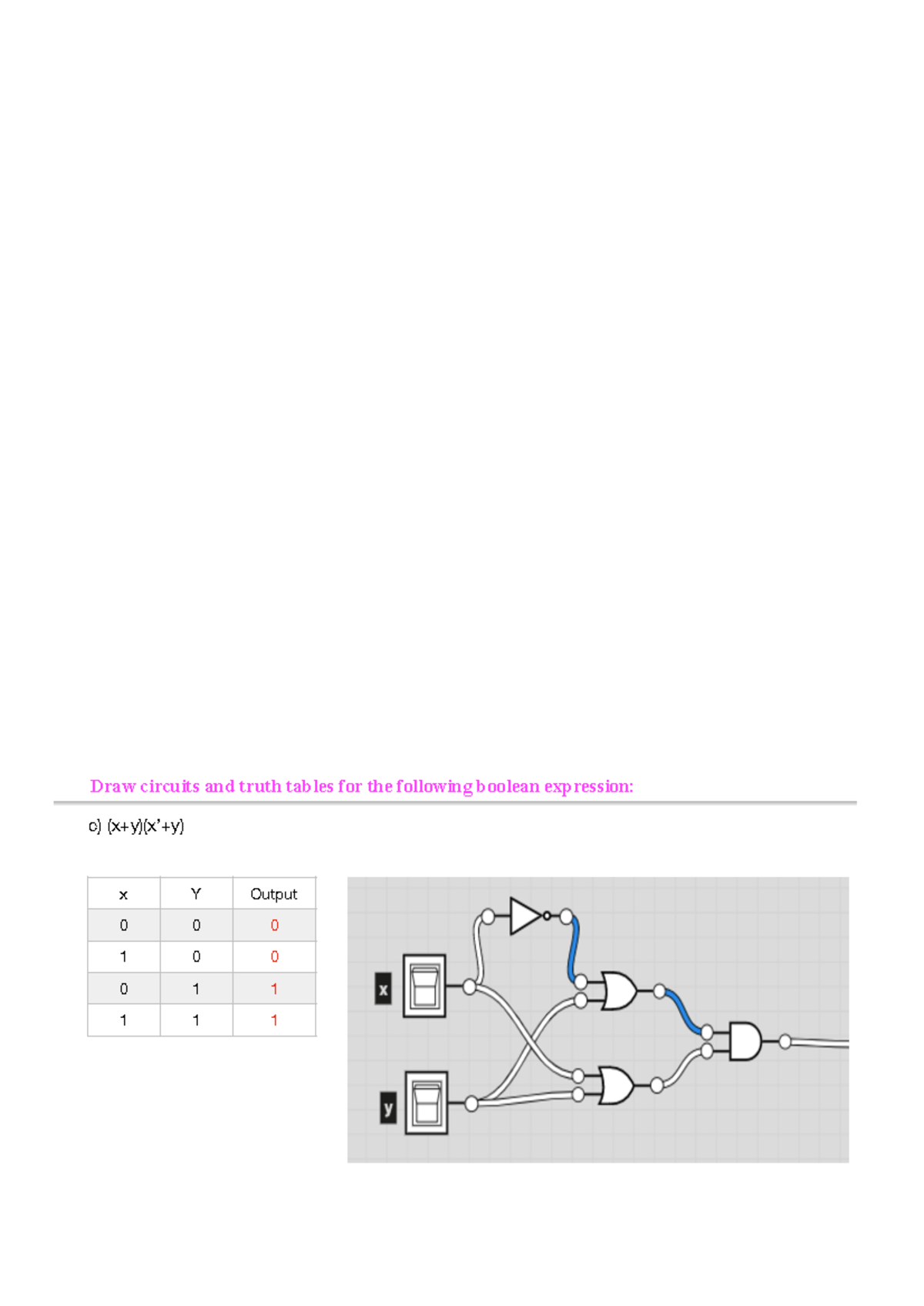 1c - circuits, logic gates, and truth tables - 03501 - c) (x+y)(x’+y) 1 ...