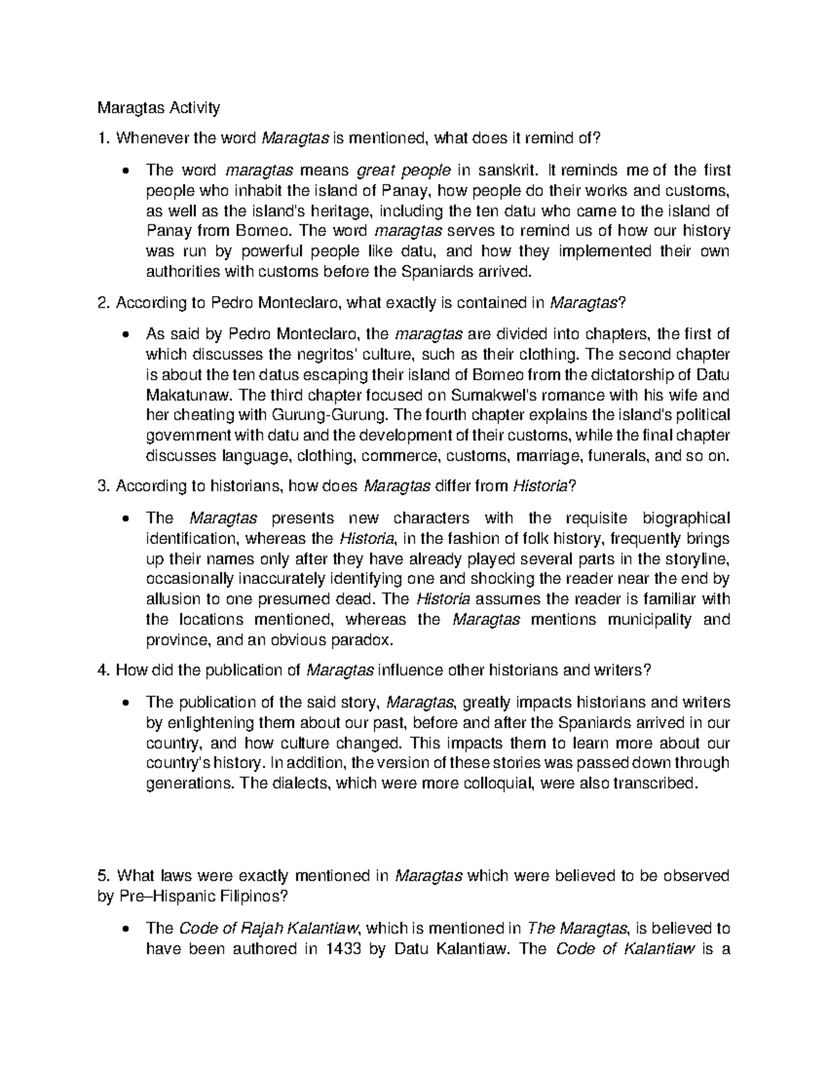 Maragtas Activity - Maragtas Activity Whenever the word Maragtas is ...