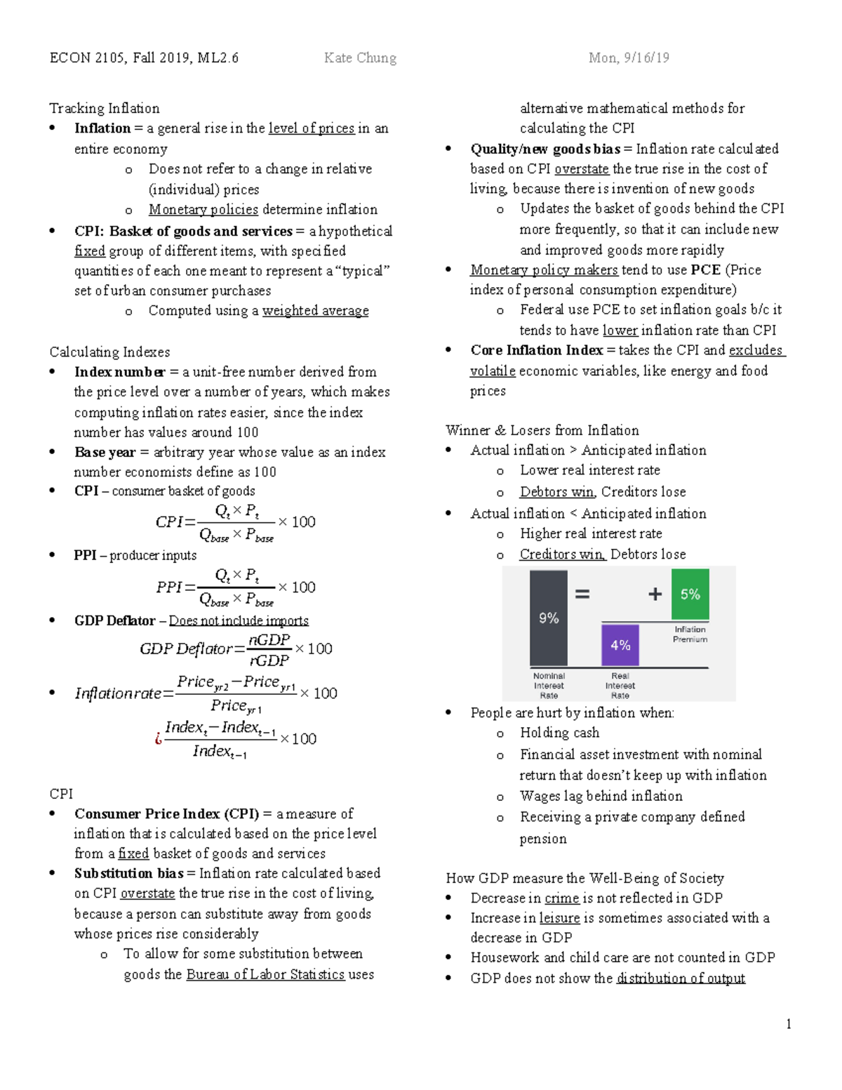 ML2.6 091619 - Tagged - Chapter 6 Summary - ECON 2105 - ECON 2105, Fall ...