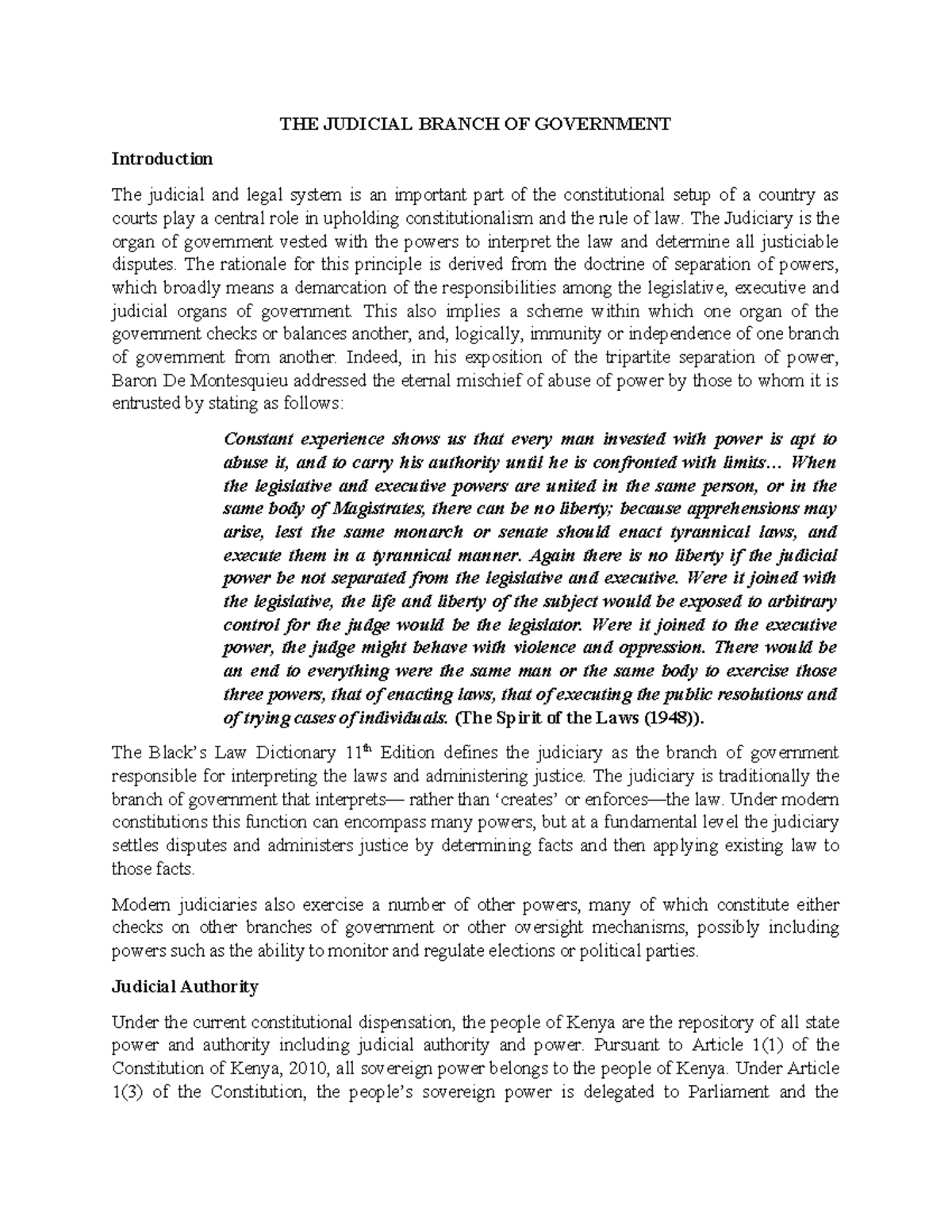 The Judiciary - THE JUDICIAL BRANCH OF GOVERNMENT Introduction The ...