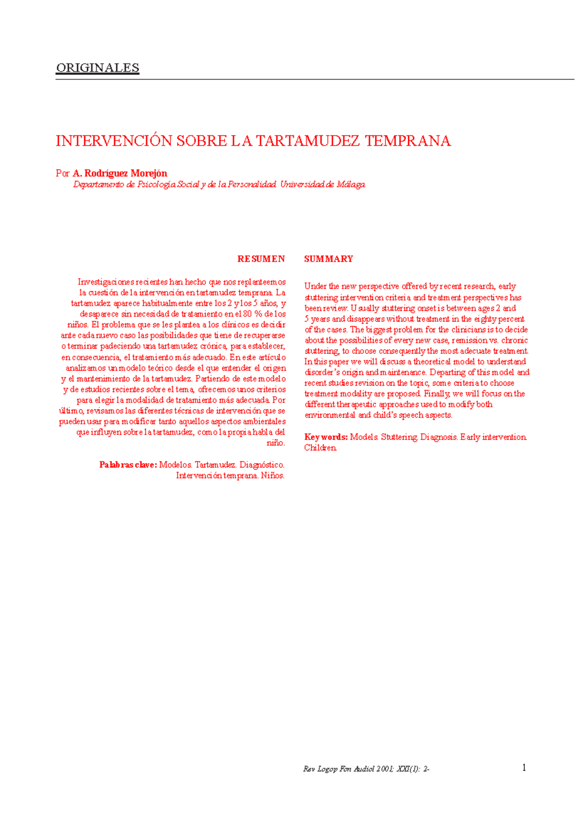 Intervención tartamudez - ORIGINALES INTERVENCIÓN SOBRE LA TARTAMUDEZ ...