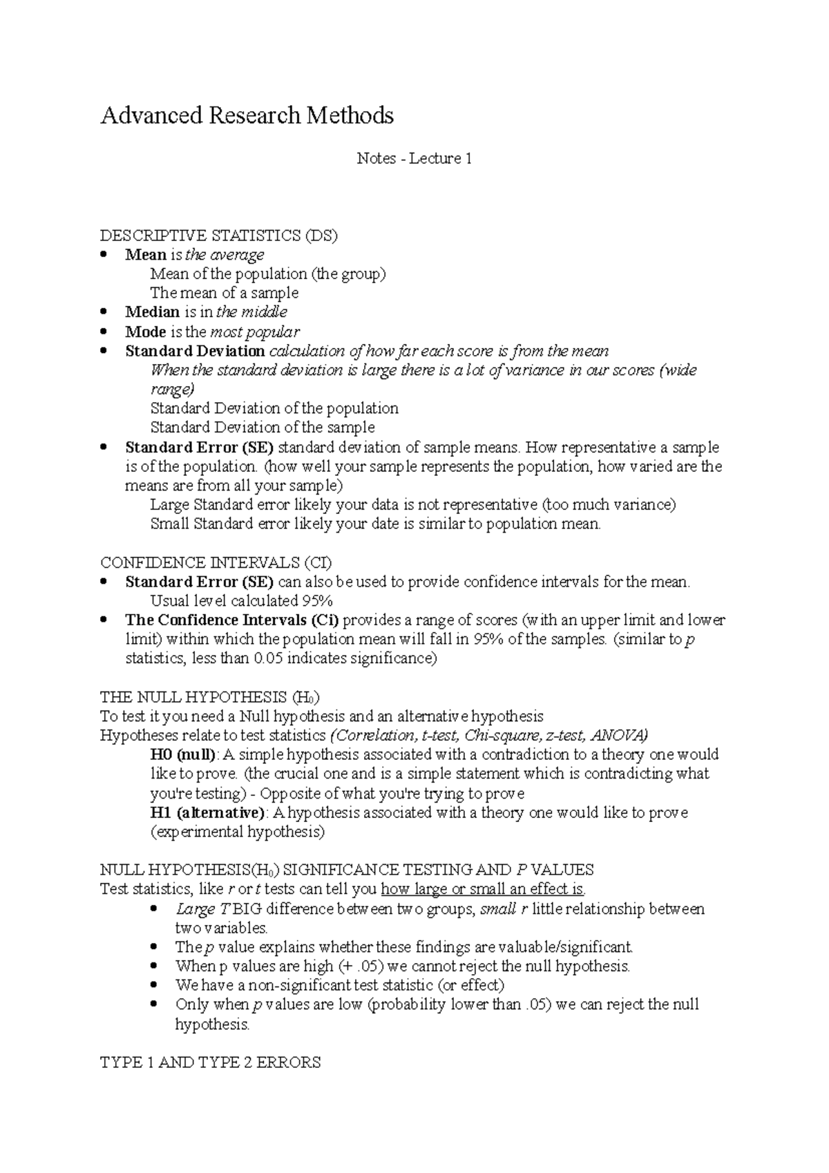Advanced Research Methods wk 1 - Advanced Research Methods Notes ...