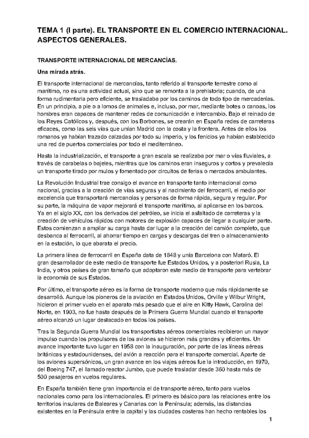 TEMA 1 (parte I) Aspectos generales - TEMA 1 (I parte). EL TRANSPORTE EN EL COMERCIO ...