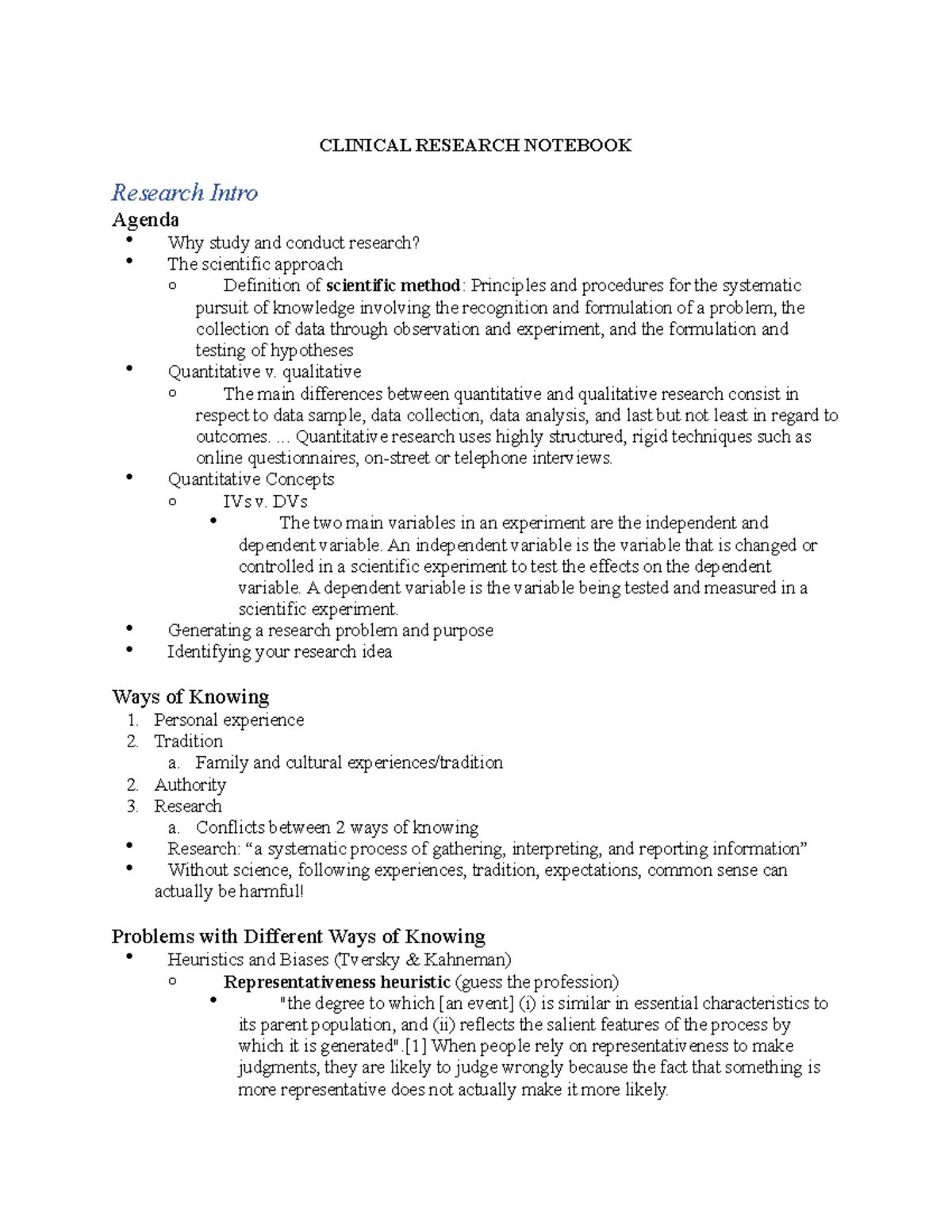Research NB - Lecture notes 1-6 - CLINICAL RESEARCH NOTEBOOK Research ...