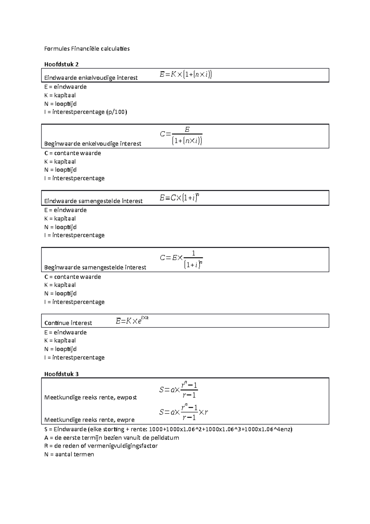 Samenvattingen Financiele Calculaties & Gegevensverwerking, Belangrijke ...