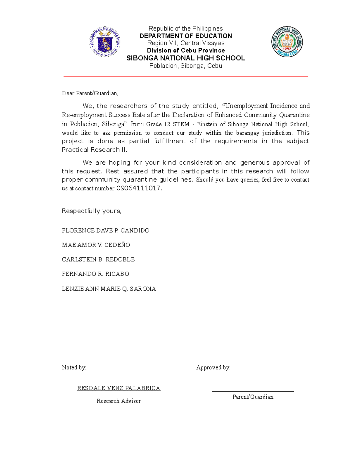 Parents Letter - research - DEPARTMENT OF EDUCATION Region VII, Central ...
