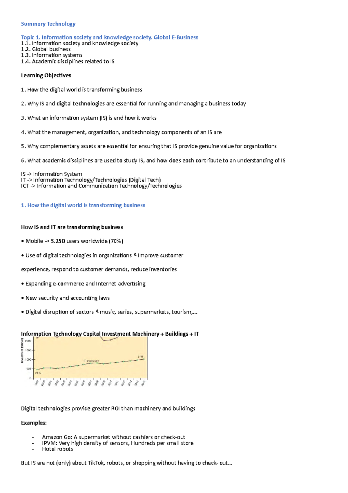 Summary Technology - Summary Technology Topic 1. Information society ...