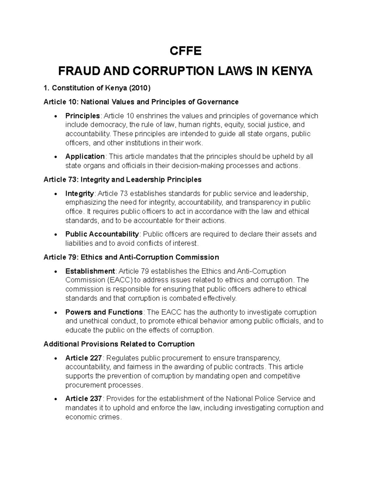 Fraud LAWS - CFFE FRAUD AND CORRUPTION LAWS IN KENYA 1. Constitution of ...