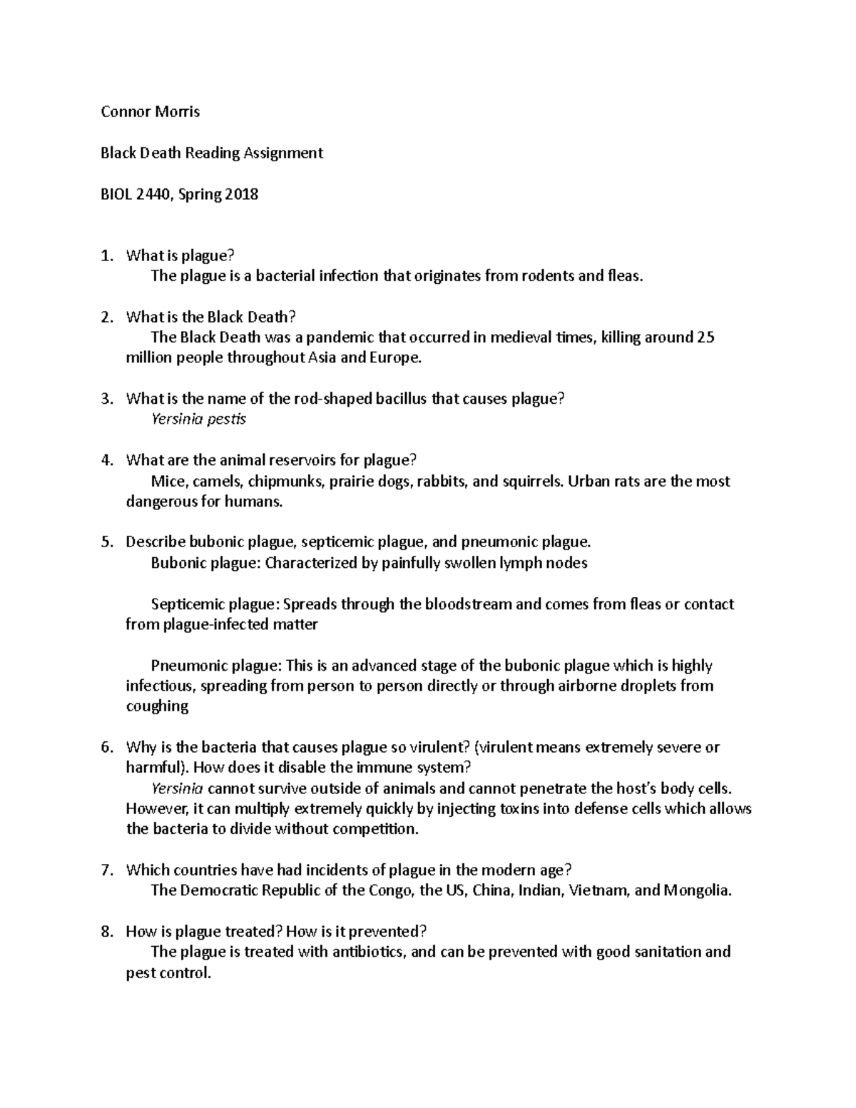 Plague reading assignment - Connor Morris Black Death Reading ...