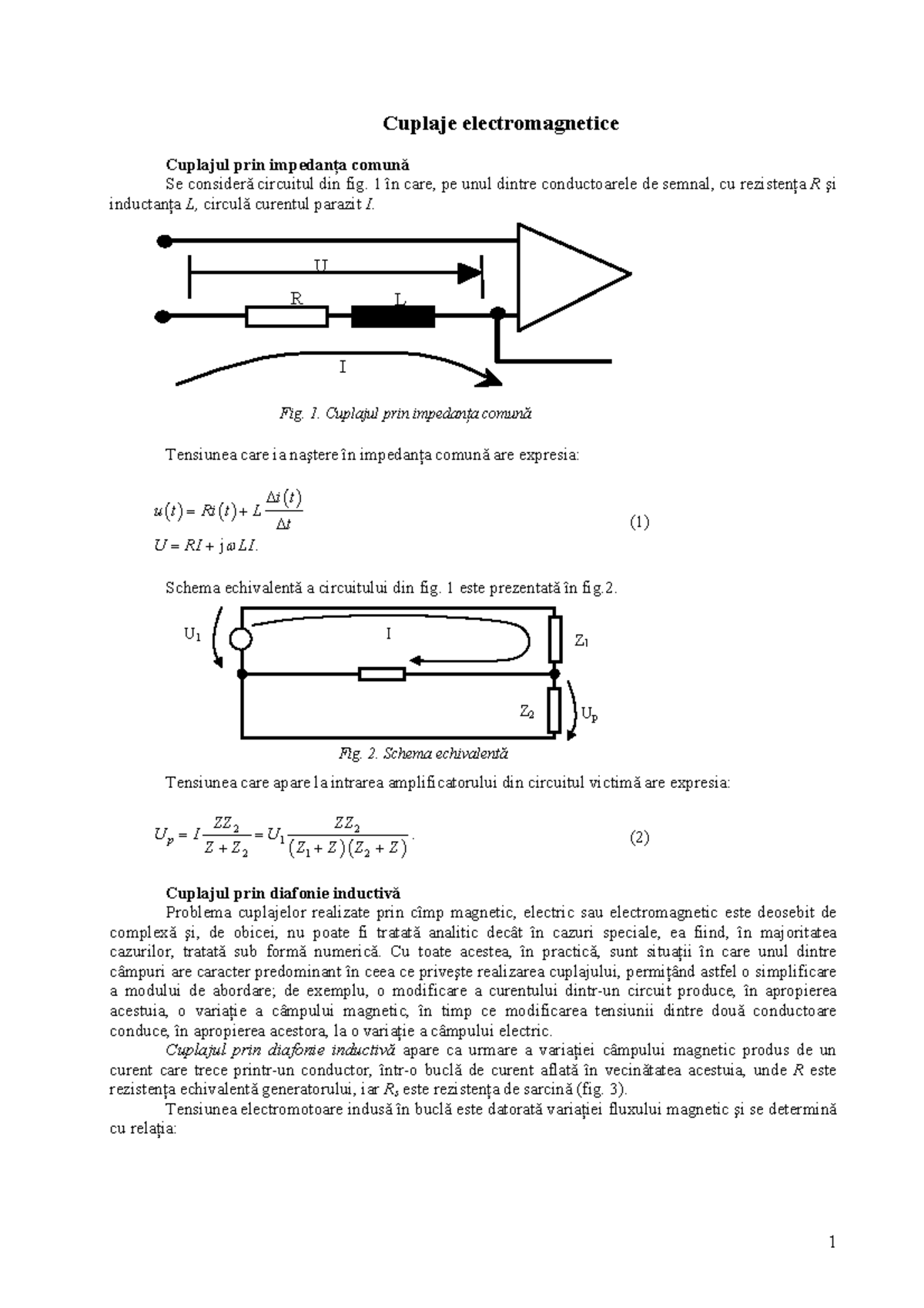 Cuplaje elmg - Rezumat Compatibilitate electromagnetica - Cuplaje electromagnetice Cuplajul prin ...