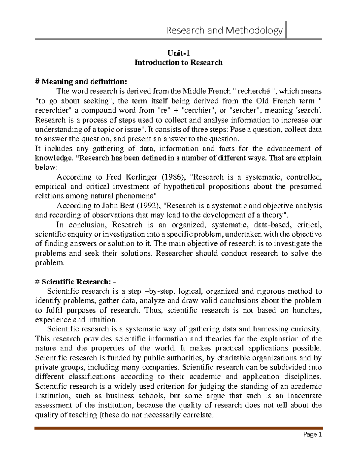 Research-all - Unit- 1 Introduction to Research Meaning and definition ...